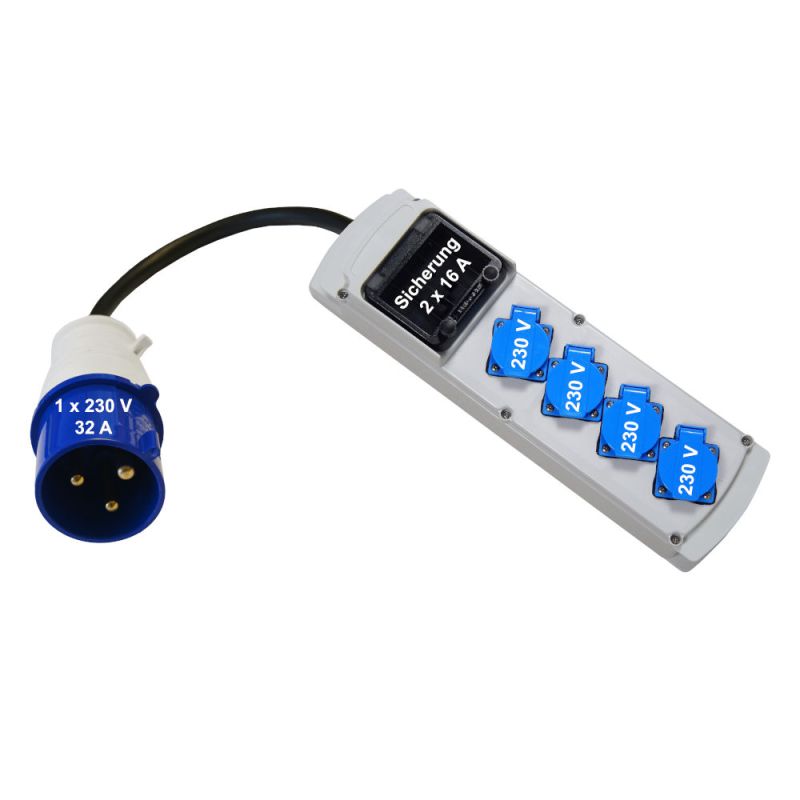 Steckerleiste, 4-fach für Stromerzeuger oder Camping, blauer CEE ...